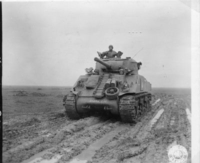 US Signal Corps Reprint Photo M4 tank from 6th Armored duckbills 1944 ...