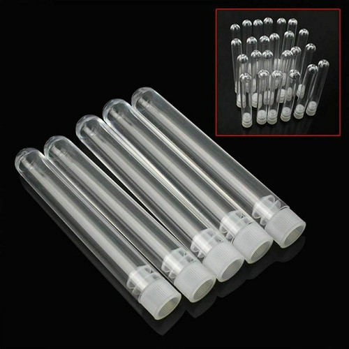 50Pcs 12 x 100mm Clear Test Tubes Transparent Plastic Vials Lab With ...
