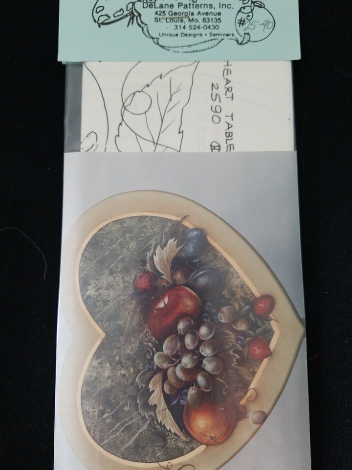DELANE LANGE 1990 FRUIT GRAPE APPLE PLUM HEART TABLE PAINTING PATTERN ...