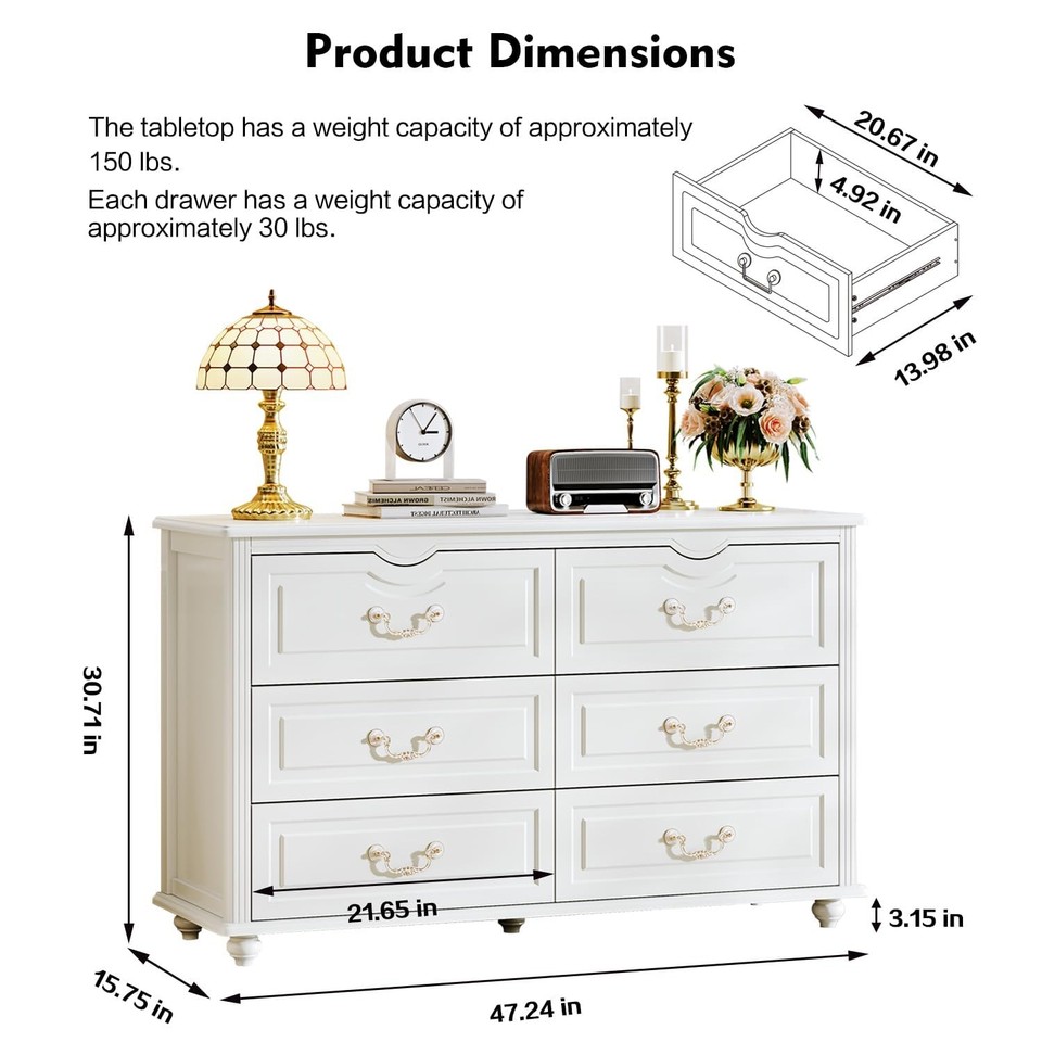 Modern 6 Drawers Dresser Chests for Bedroom,TV Stand,47.2 Wide Chest of ...