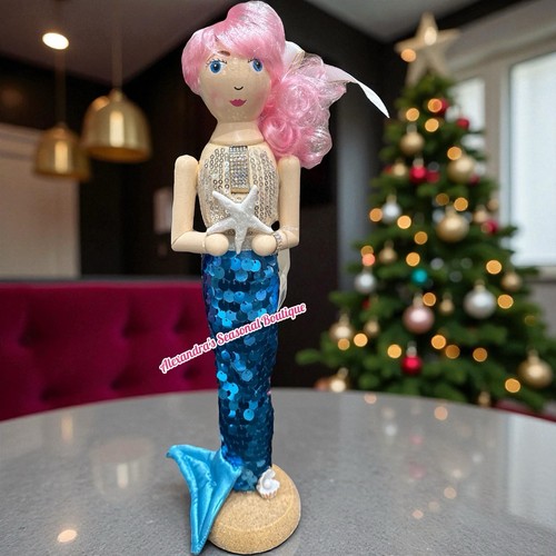 Coastal 15“ Christmas Beach, Mermaid Nutcracker Sequins Fins Oyster ...