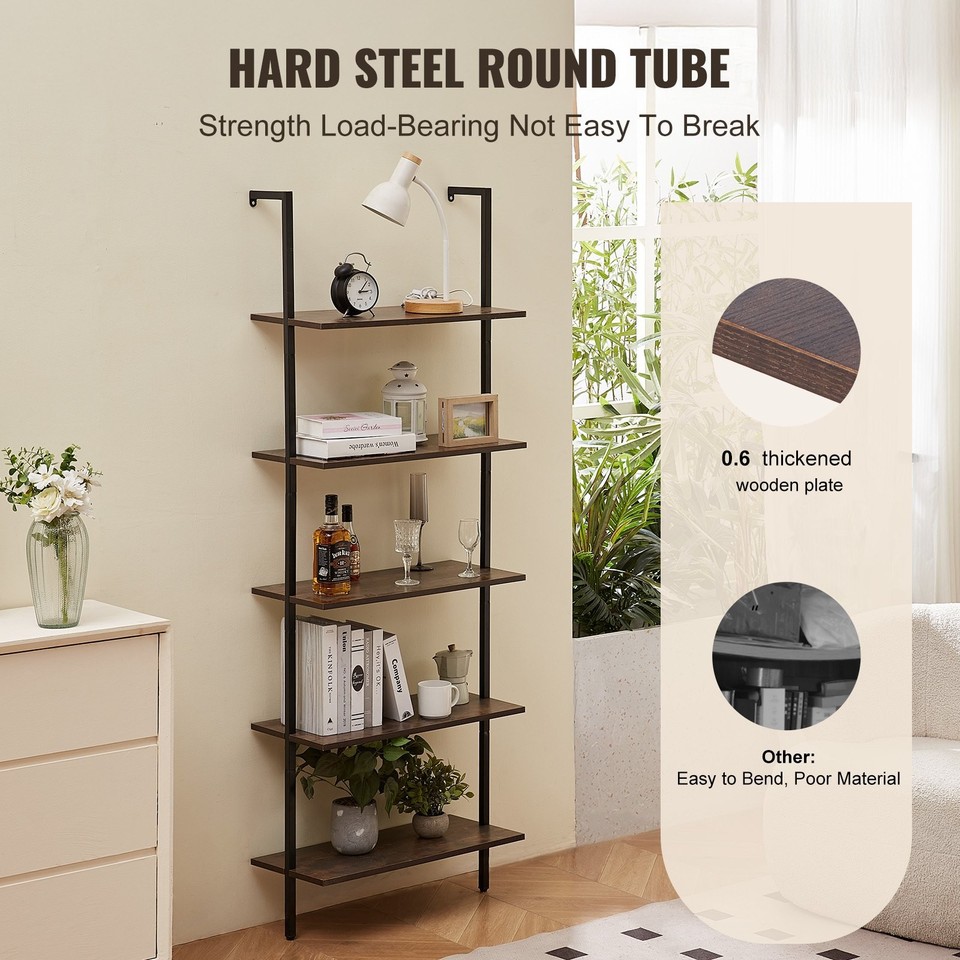 VEVOR Industrial Square Pipe Shelf 5 Tier 24x11.8in Wall-Mount for ...