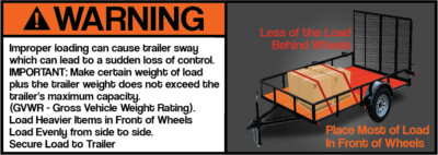 2" tall x 6" wide - Trailer Improper Loading Warning Decal Sticker ...