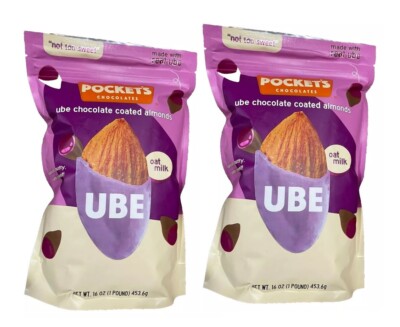 2-PACK Pocket's Chocolates Ube Chocolate Coated Almonds Oat Milk 16 OZ ...