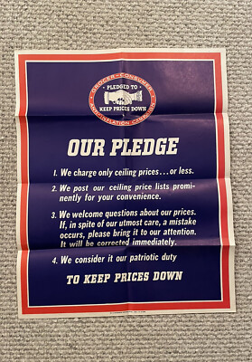 Original WWII Poster Our Pledge Grocer-Consumer Anti-Inflation Campaign ...