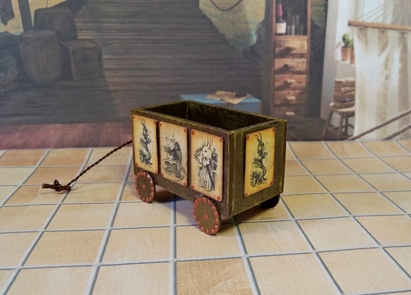 Doll Toy Puppet Vintage Trolley Cart Dollhouse Miniature Scale 1:12 ...