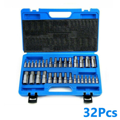 32Pcs ABN Hex Socket Set SAE and Metric Allen Socket Set Hex Bit Socket ...
