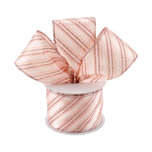 Rose Gold Christmas Ribbon Wired 2.5" x 10 Yards Rose Gold Stripe Wired ...