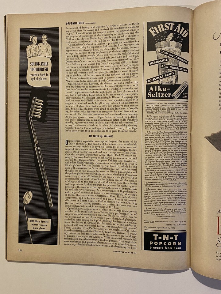Life Magazine October 10 1949 Robert J. Oppenheimer ~Atomic Bomb ...