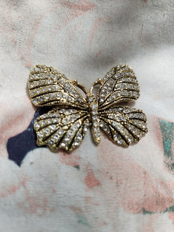 Vintage Rhinestone Butterfly Brooch in Gold and Black Shiny Unique Gift ...