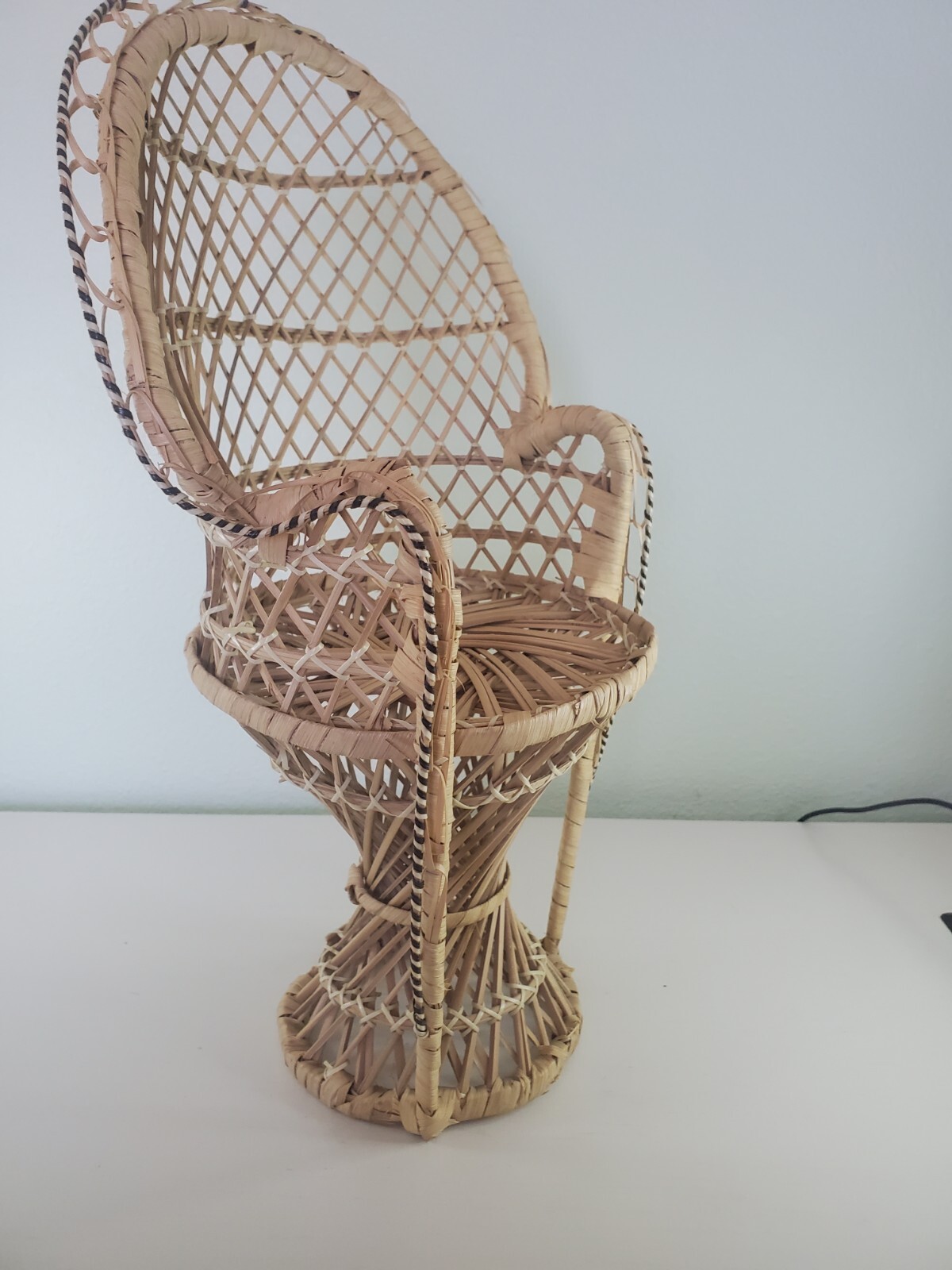 Wicker Chair Fan Back Rattan Doll Plush Plant Stand Small Boho Tan ...