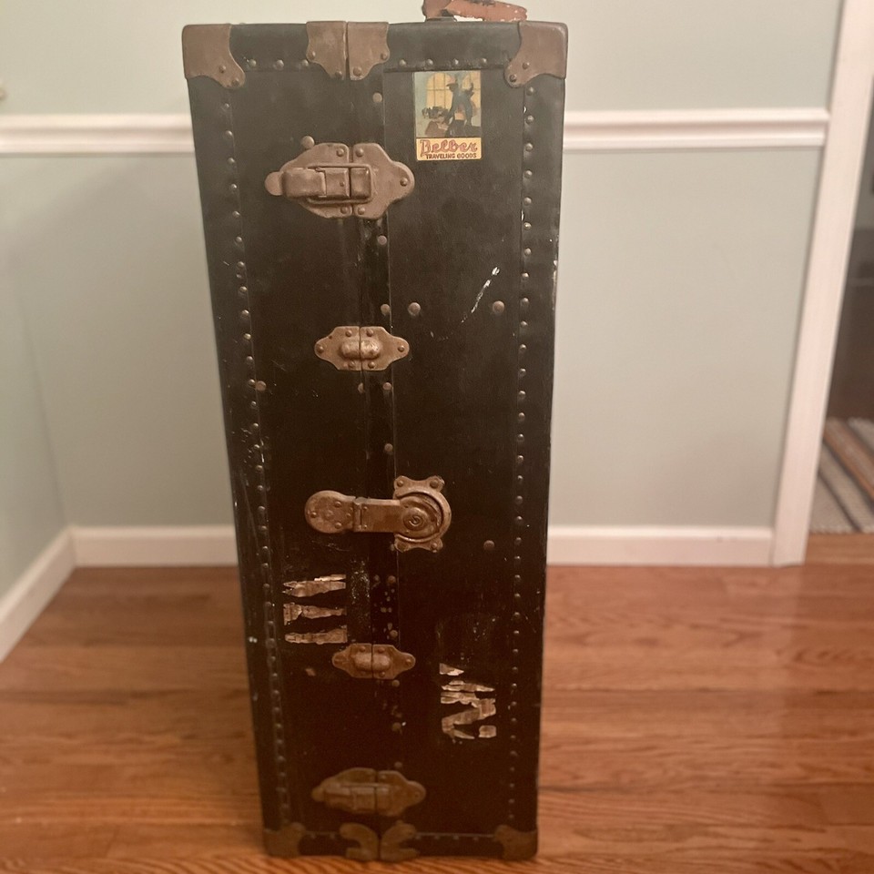 Antique 1920s Belber Steam Trunk Large Travel Wardrobe Black E. C ...