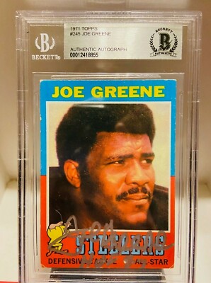 Joe Greene Signed Steelers 1971 Topps Rookie #245 w/ HOF '87 Beckett ...