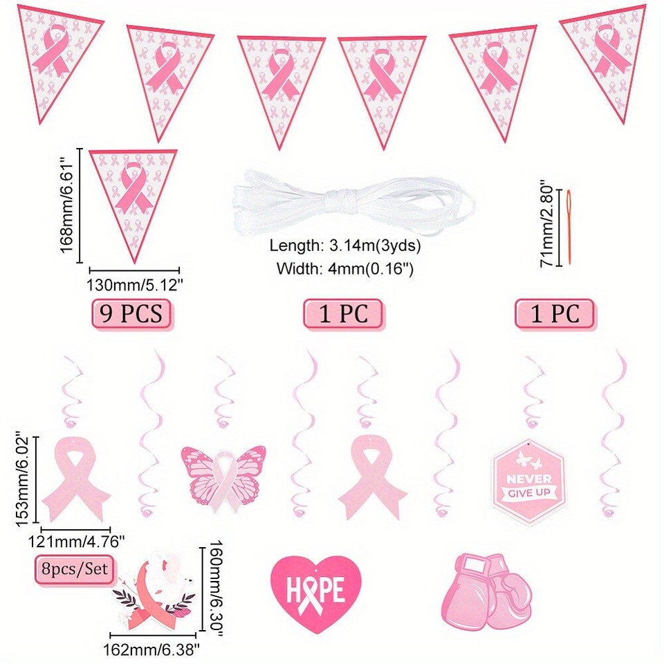 1box Breast Cancer Awareness tions Pink Ribbon Pennant Banners Wall ...