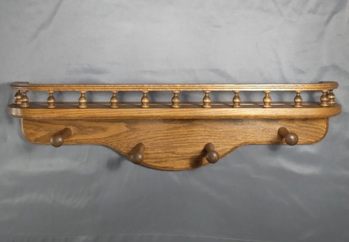23" Wall Mount Wood Display Shelf w/Spindle Railing, Plate Groove & Peg ...