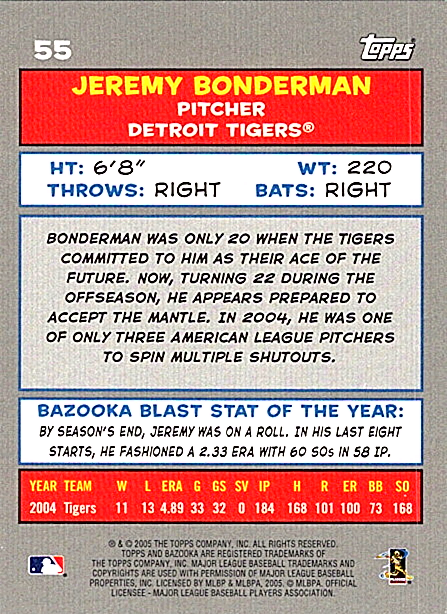 2005 Bazooka Mini Baseball #55 Jeremy Bonderman Tigers | eBay