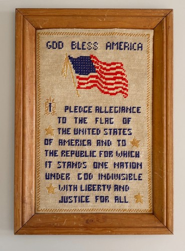 Vintage Cross Stitch Framed Needlework Pledge Of Allegiance American ...