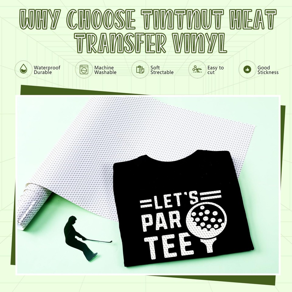 White Golf HTV Vinyl Roll-12 x5ft Patterned Iron on Vinyl for T-Shirts ...