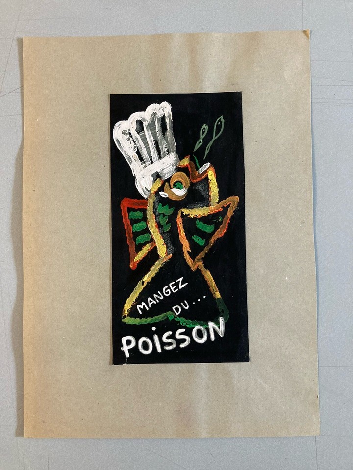 Beautiful Drawing Gouache Fish Toque Chef Advertising Project 1950 ...
