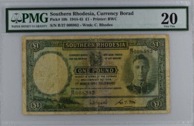 1944 SOUTHERN RHODESIA 1 POUND PMG 20 PICK#10b | eBay