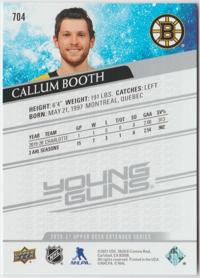2020-21 Upper Deck Extended Series #704 Callum Booth YG RC | eBay
