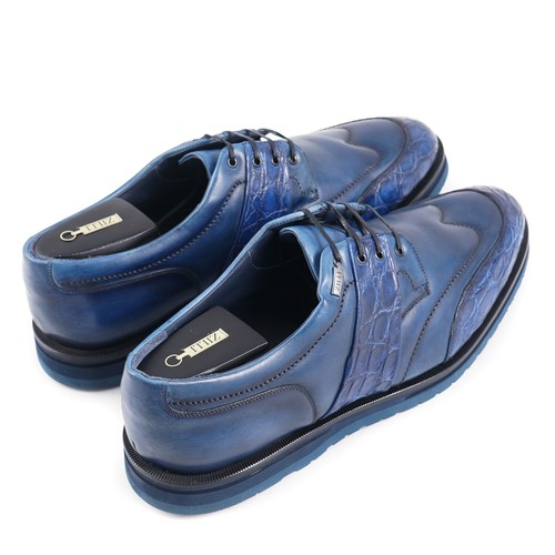 Zilli Blue Calf Leather and Genuine Crocodile Wingtip Derby 13 (Eu 46 ...
