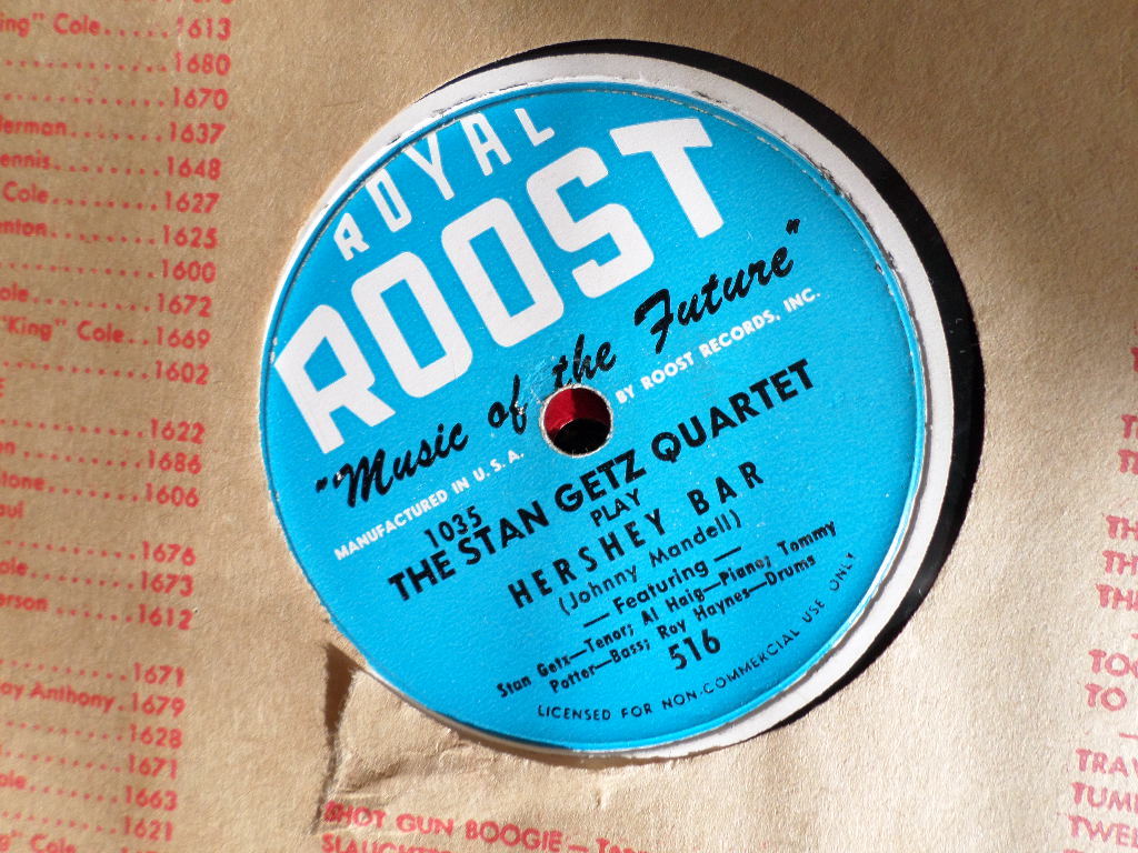ROYAL ROOST 78 RECORD/STAN GETZ/GONE WITH THE WING/HERSHEY BAR/ VG JAZZ ...