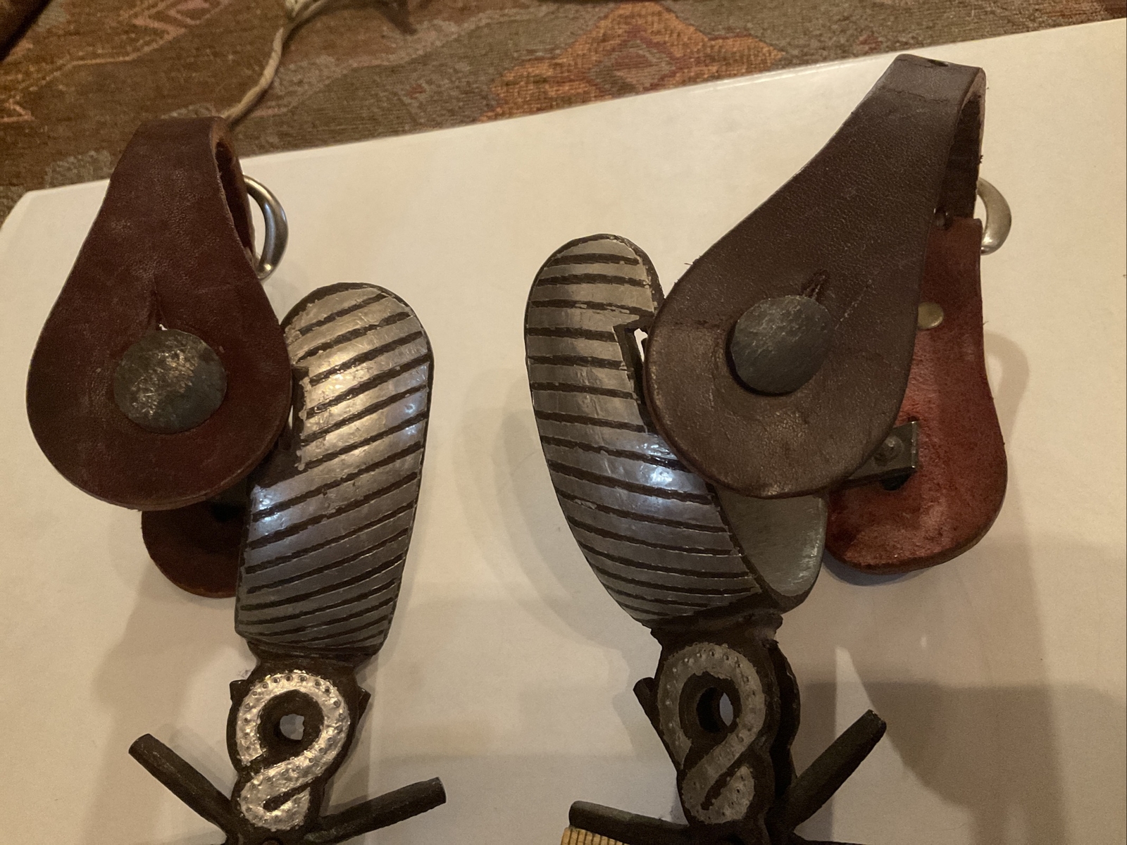 Antique Spanish Hand Forged Spurs Sterling Silver Overlay With Leather ...