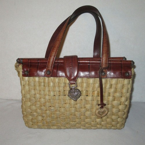 Brighton Woven Straw Brown Reptile Embossed Purse Handbag | eBay