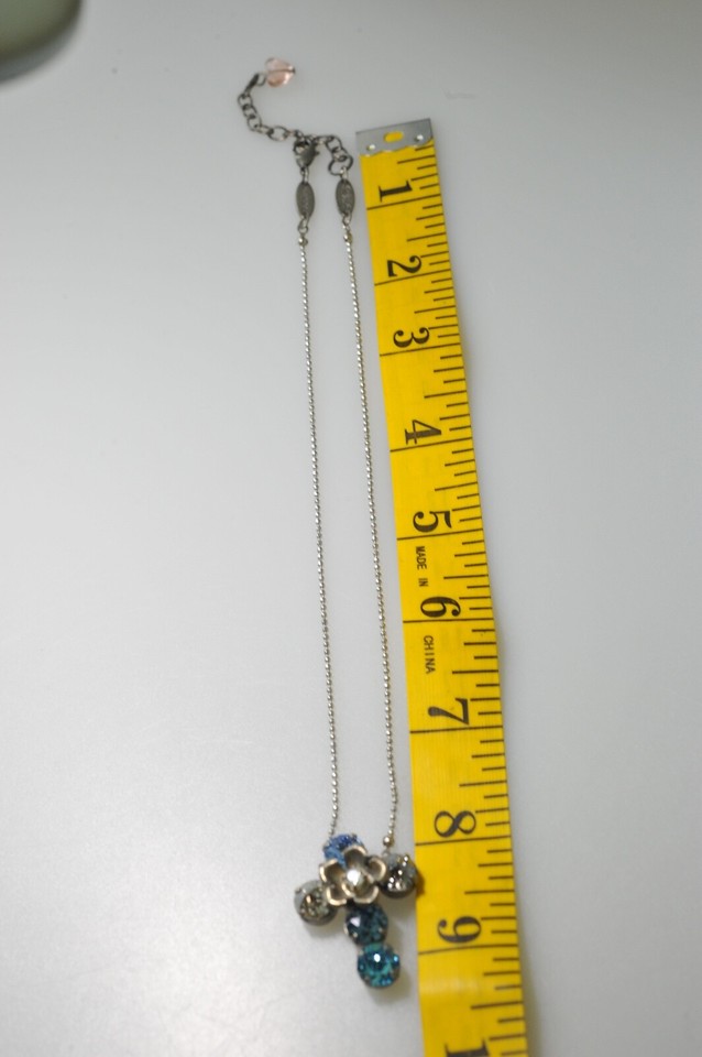 Sabika Silver Tone Necklace Blue Clear Crystal Cross flower Htf Style ...