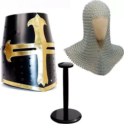 Medieval Knight Crusader Helmet Replica + Aluminum Chain mail Coif | eBay
