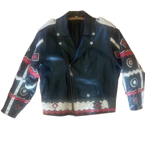 VTG L INDIAN MOTORCYCLE BIKER NATIVE AMERICAN LEATHER DETAILED JACKET ...