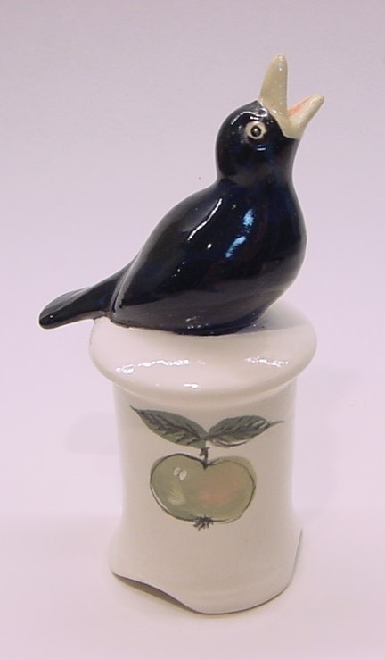 Stuart Bass Pie Bird * Large Blackbird on Funnel Painted Apple - made ...