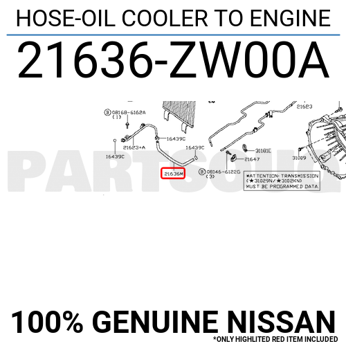 21636ZW00A Genuine Nissan HOSE-OIL COOLER TO ENGINE 21636-ZW00A | eBay
