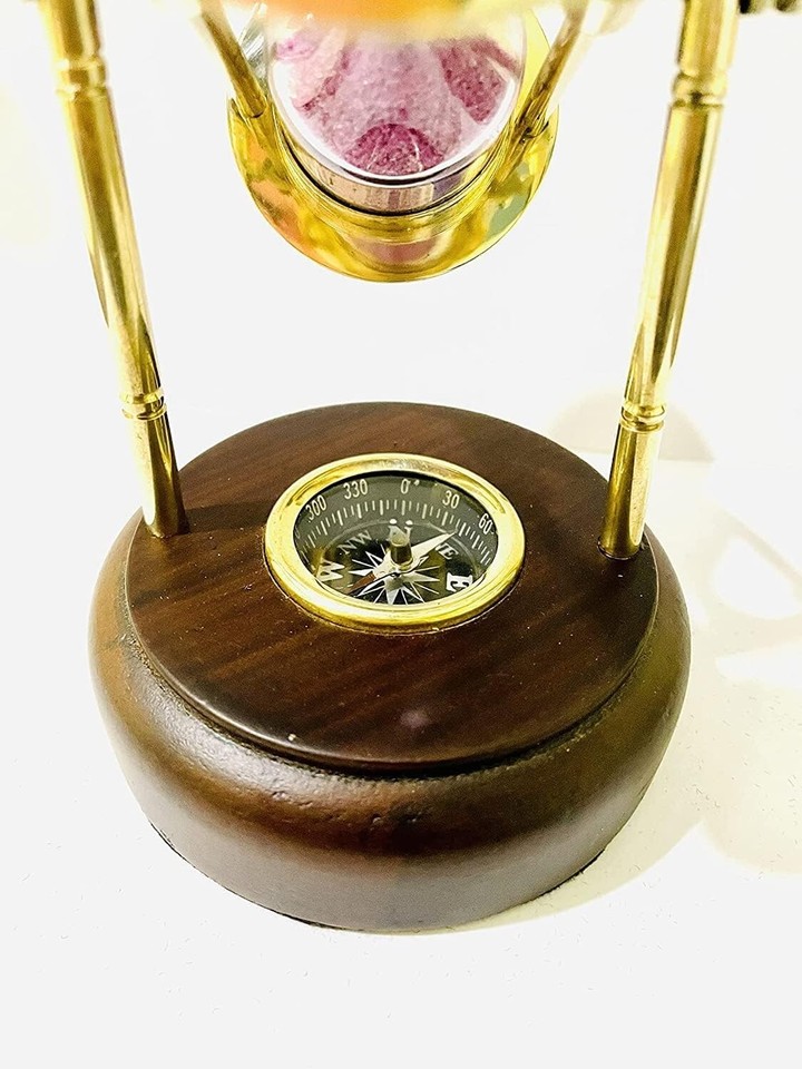 1 Minute - Antique Brass Sand Timer, Sand Clock with Compass - 5 Inches ...