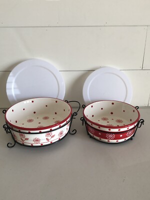 Lot 2 Temp-tations Daisy Red & White Covered Round Casserole 1.5 & 2.5 ...