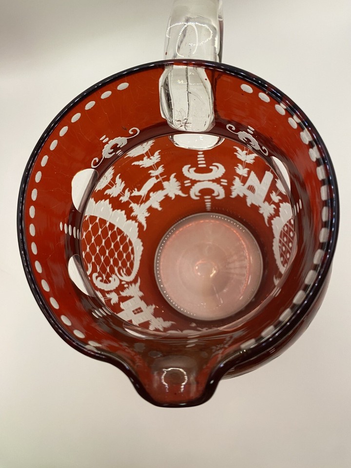 Egermann Bohemian Czech Glass Ruby Red Cut To Clear Pitcher | eBay