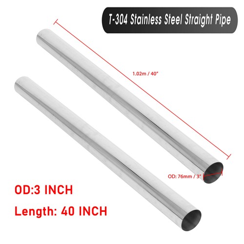 Pair 3 Inch 76mm T304 Stainless Steel Straight Exhaust Pipe Tube Piping ...