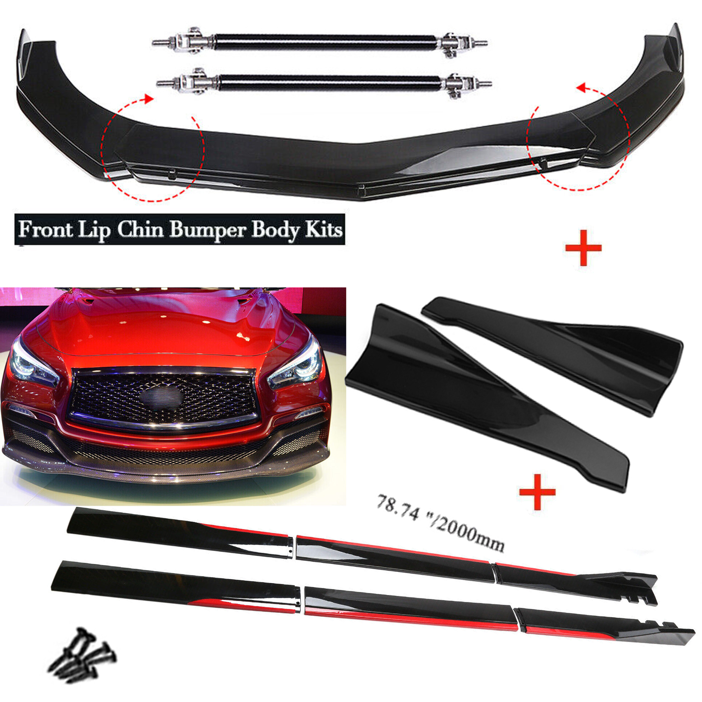 Front Rear Bumper Lip Spoiler Splitter Body Kit Side Skirt For Infiniti ...
