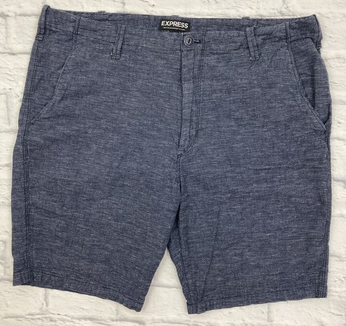 Express Linen Blend Shorts Mens Size 26 Flat Front Navy Blue | eBay