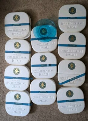 Lot of 12 Wheaton Glass NJ 8" Blue Presidential Plates | eBay