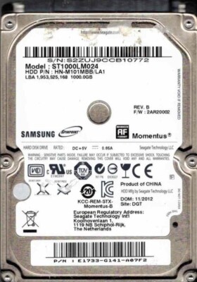 Samsung ST1000LM024 HN-M101MBB/LA1 F/W: 2AR20002 11/2012 1TB Momentus ...