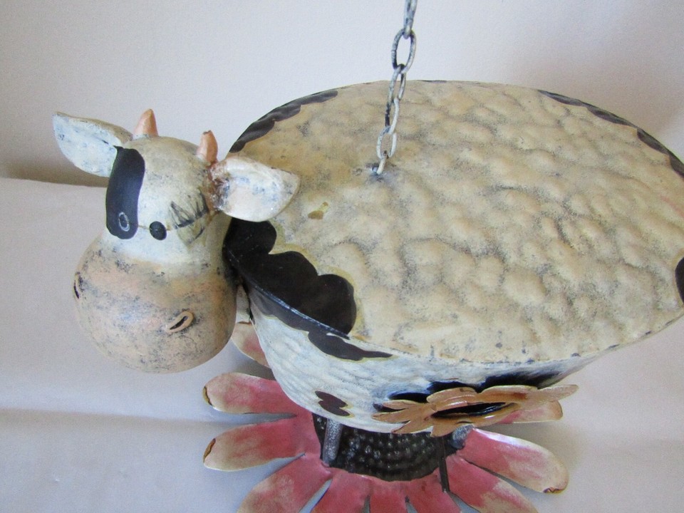 Holstein Cow & Sunflower Birdhouse - Metal Hanging Rustic Country Farm ...