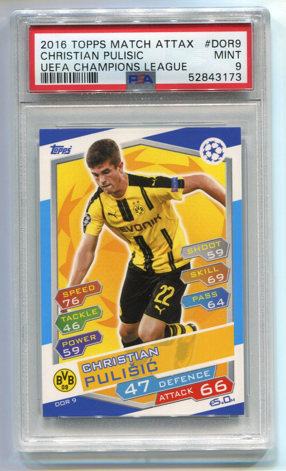 2016 Topps Match Attax UEFA DOR9 Christian Pulisic USA PSA 9 RC Rookie ...