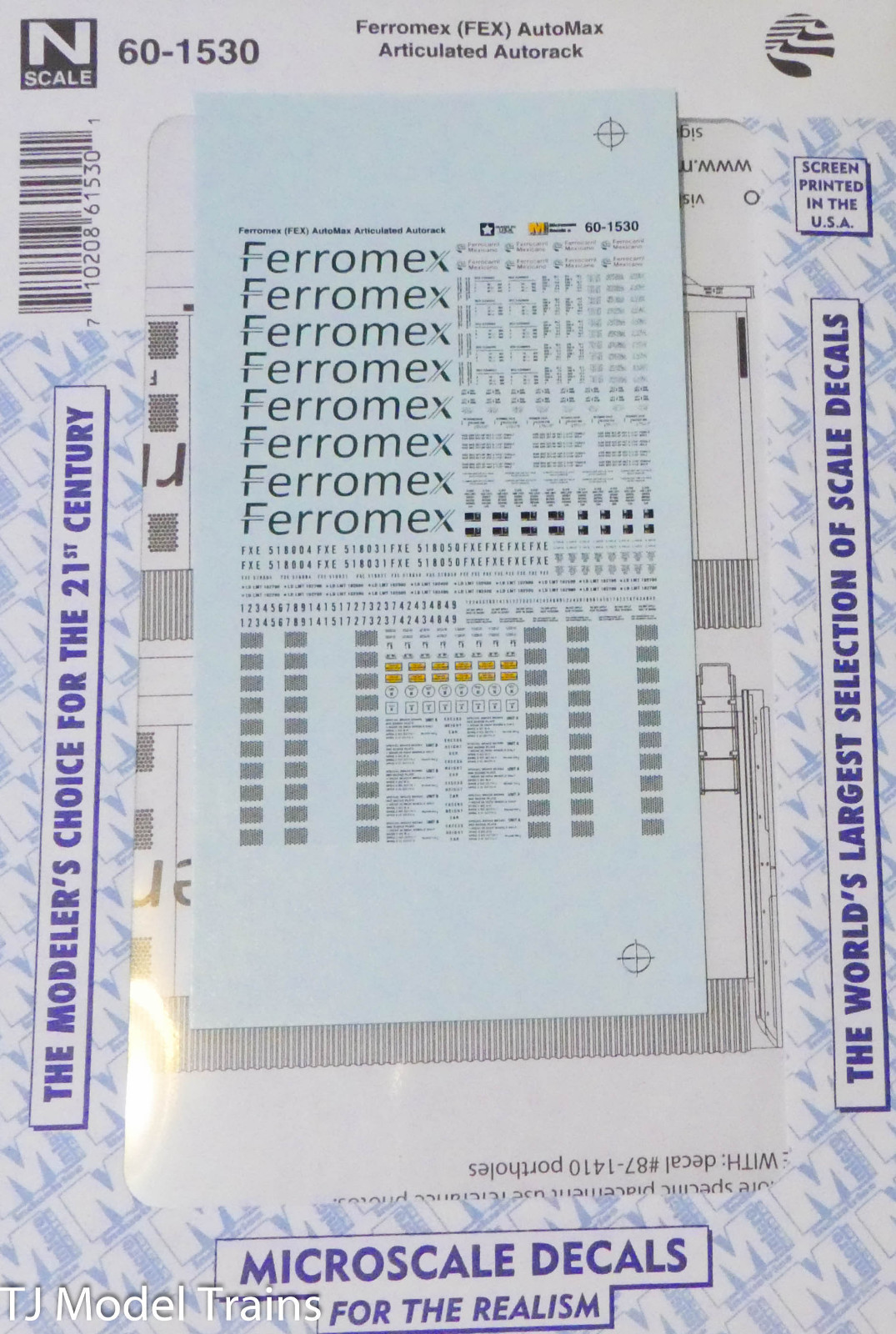 Microscale Decal N #60-1530 Ferromex (FEX) AutoMax Articulated Autorack ...