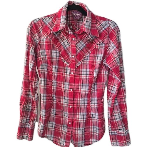 Roar Embroidered Western Cowgirl Shirt Women L Pearl Snap Long Sleeve ...