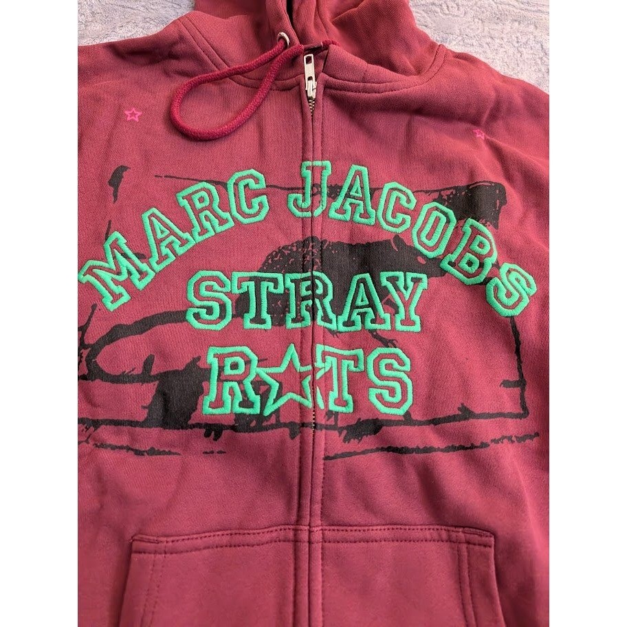 Marc Jacobs x Stray Rats Burgundy Zip Up Hoodie Sweatshirt XS NEW | eBay