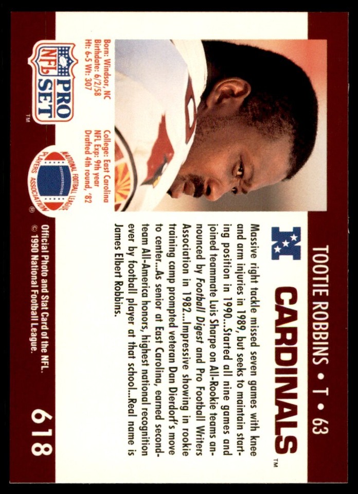 1990 Pro Set Tootie Robbins Phoenix Cardinals #618 | eBay