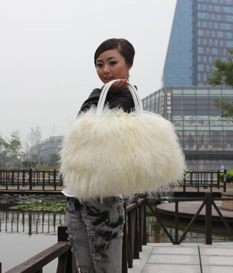 New large real long lamb fur/mongolian fur bag handbag on sale(multi ...