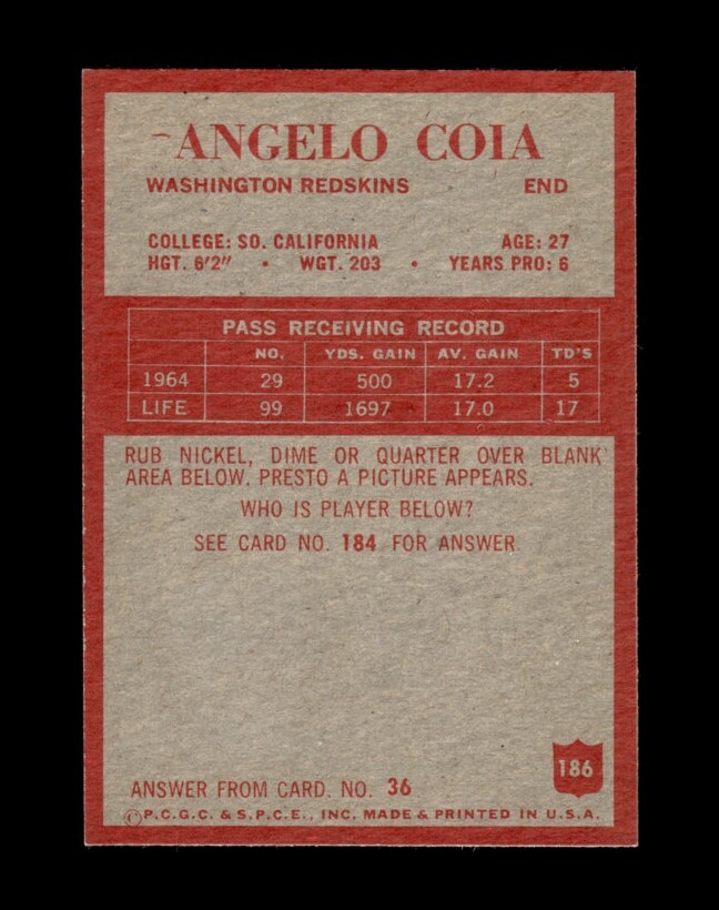 1965 Philadelphia Set-Break #186 Angelo Coia NR-MINT *GMCARDS* | eBay